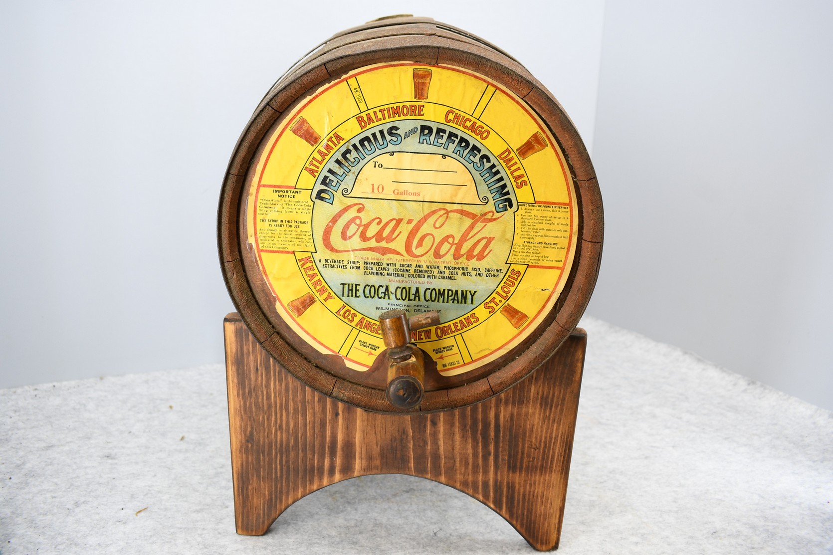 346. Wooden 10-Gallon Coca-Cola Small Keg on Stand - Redding Auction ...