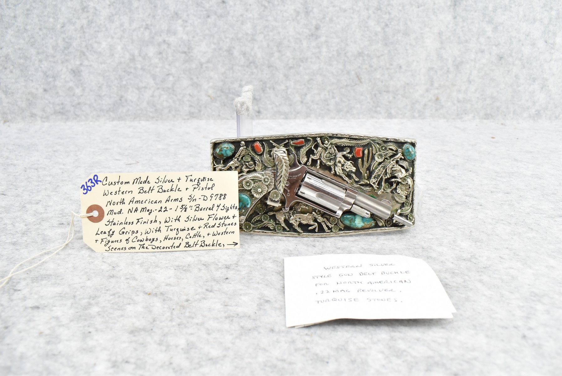 363R. Custom Made Silver & Turquoise Western Belt Buckle w/A North ...