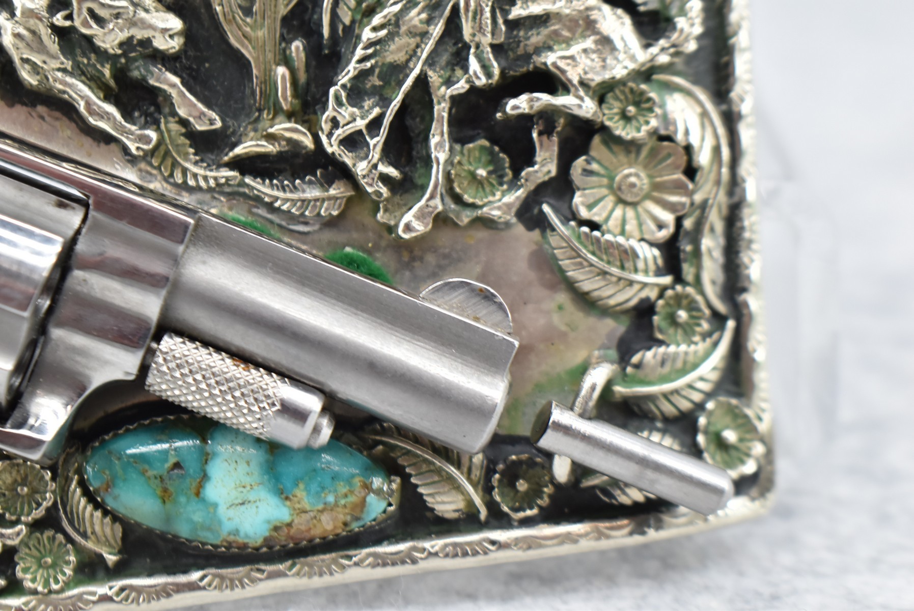 363R. Custom Made Silver & Turquoise Western Belt Buckle w/A North ...